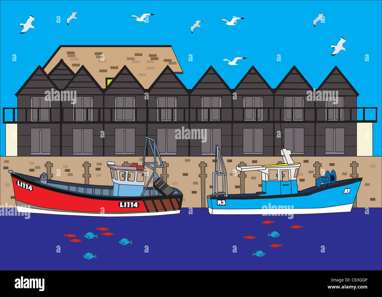 fishing boats in harbour Stock Photo - Alamy