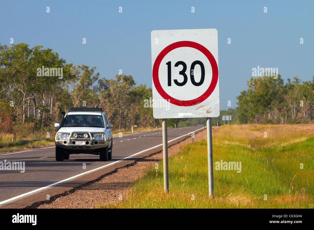 130km speed sign, Stuart Highway near Darwin, Northern Territory ...