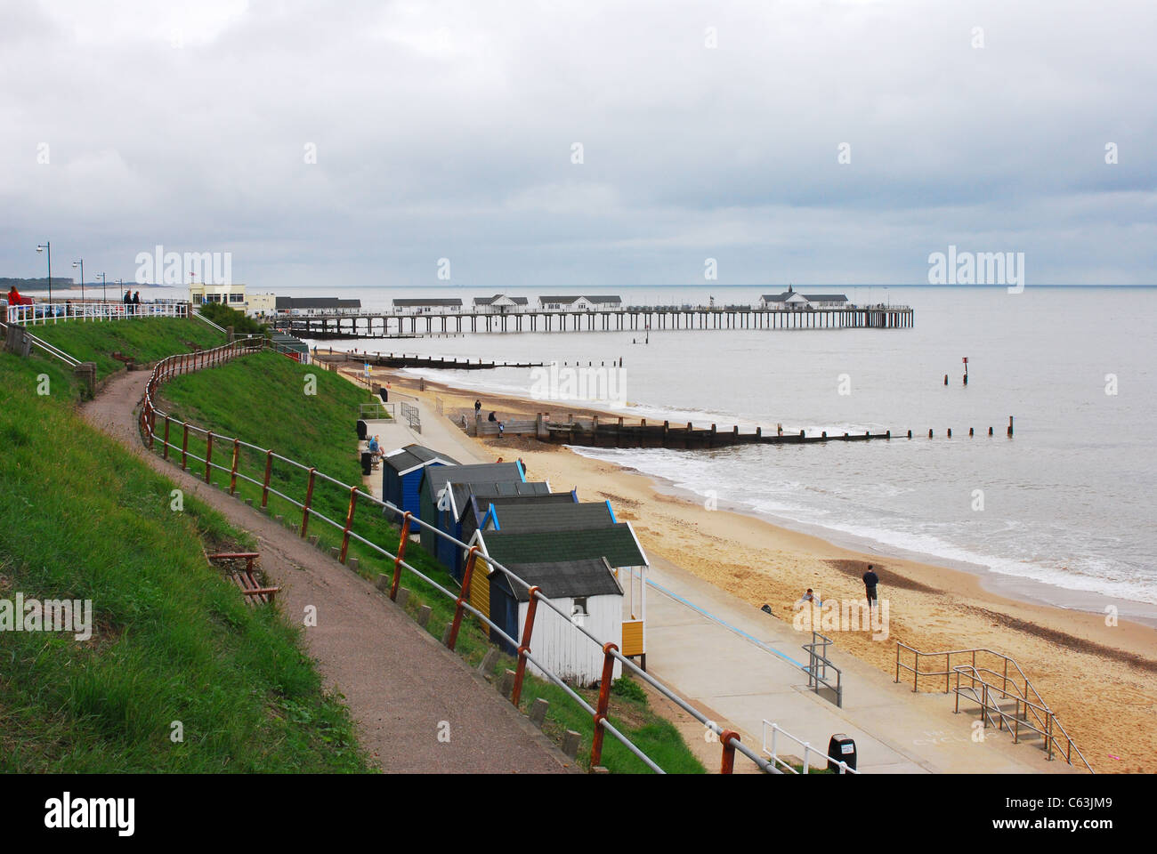 Looking down on the beach and pier at Southwold Suffolk England Stock ...