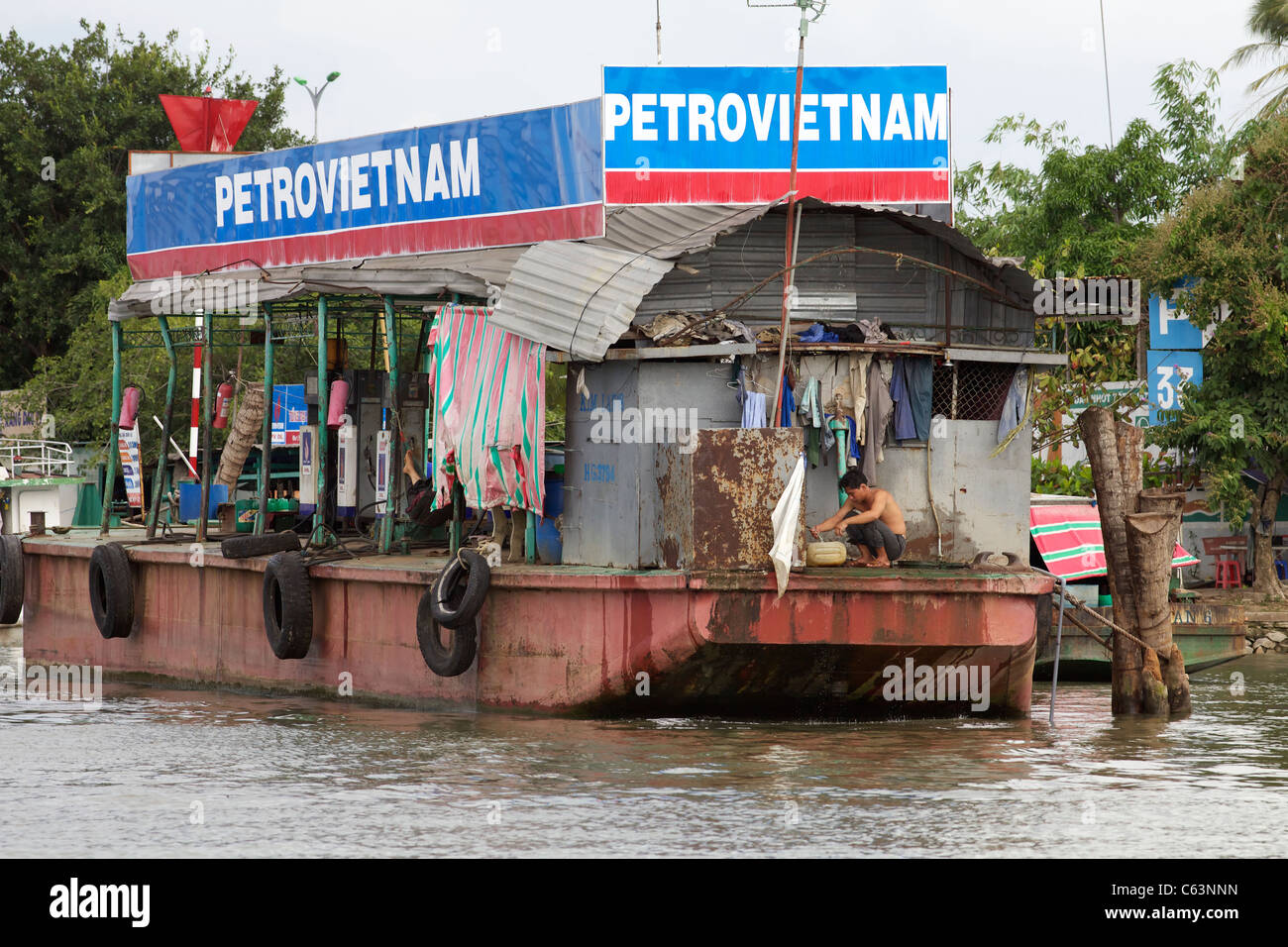 Petrovietnam Fuel Barge in Mekong River Stock Photo - Alamy Petrovietnam Fuel Barge in Mekong River Stock Photo - Alamy