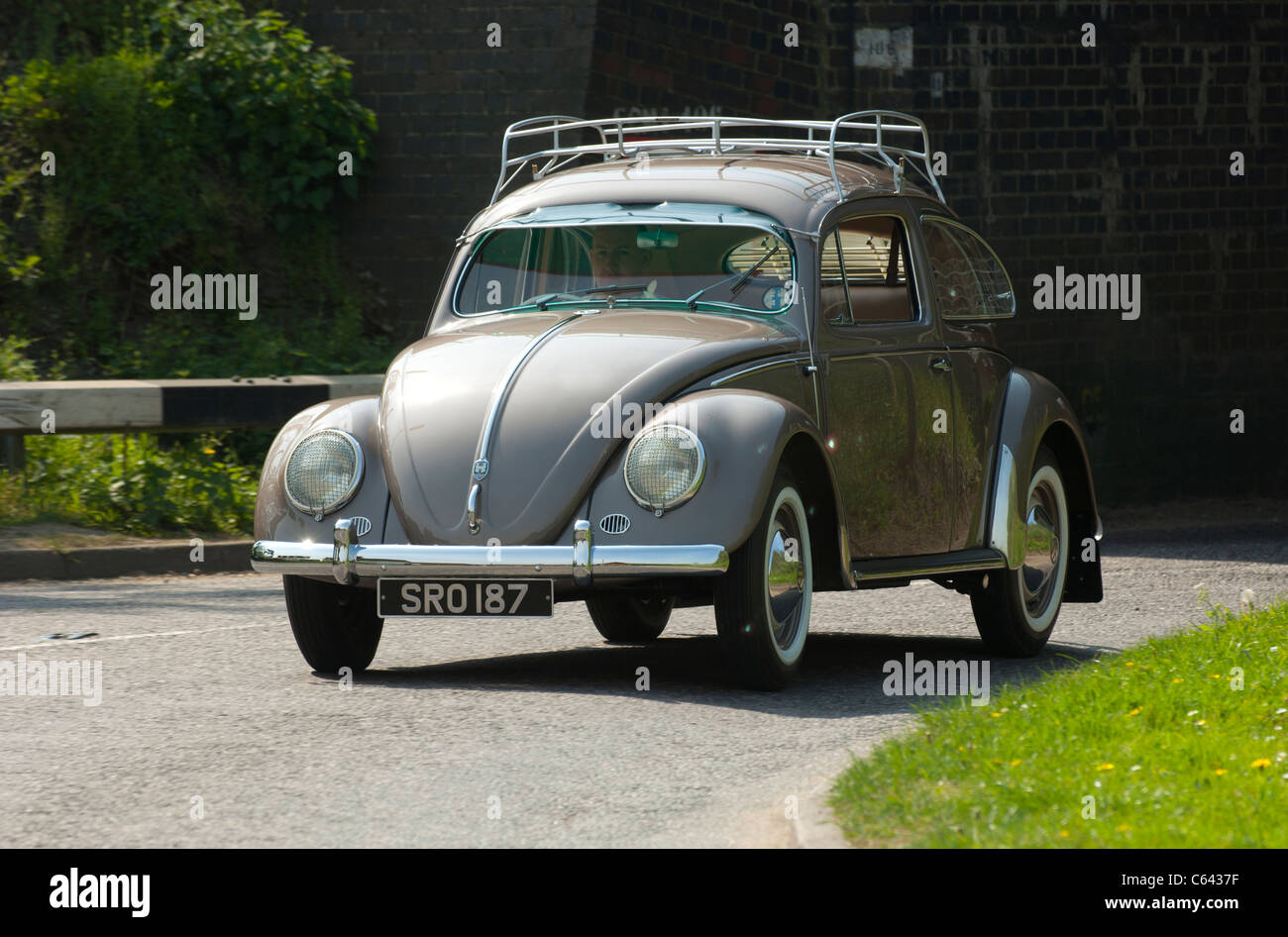 1954 VW Volkswagen Beetle classic air cooled rear engine car driving ...