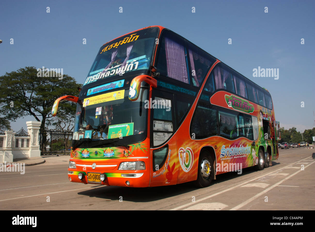 Thai luxury Mercedes passenger bus Venetian Lao Stock Photo - Alamy