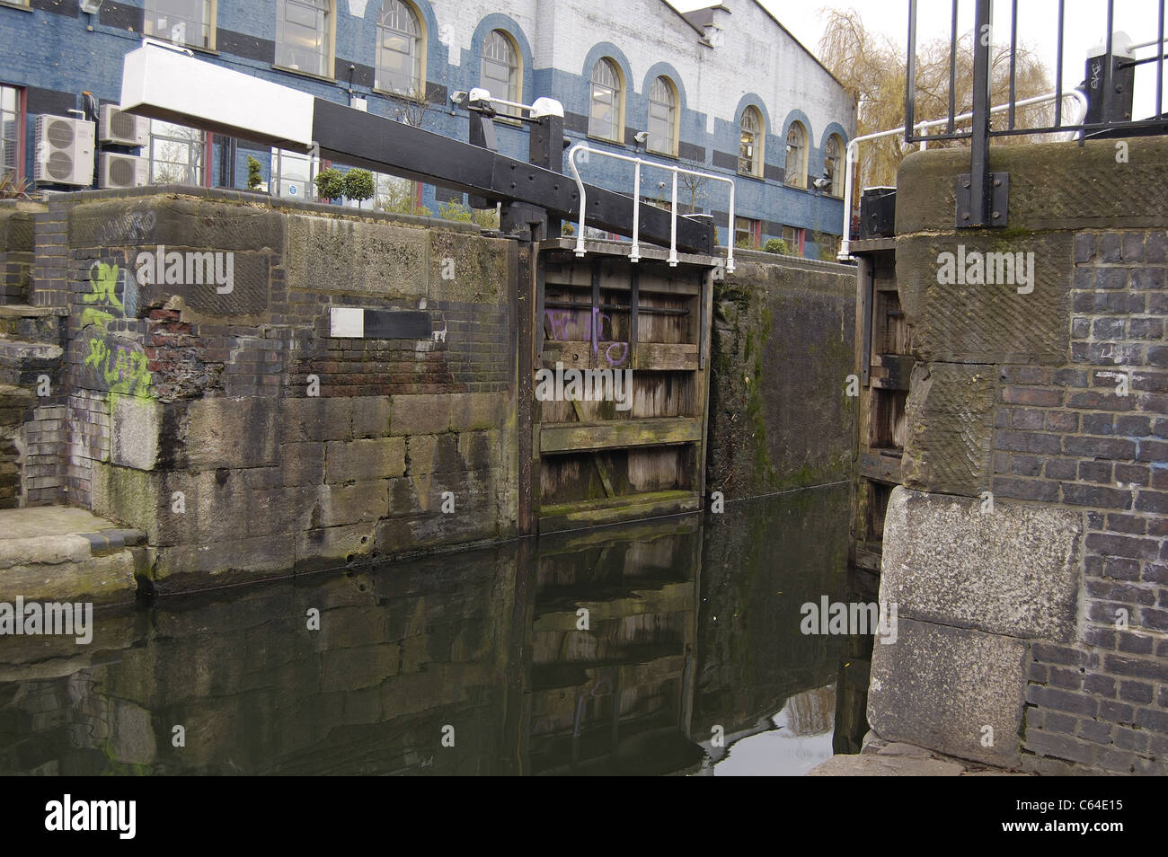 Lock gates on the Regents Canal, Camden, London, England Stock Photo ...