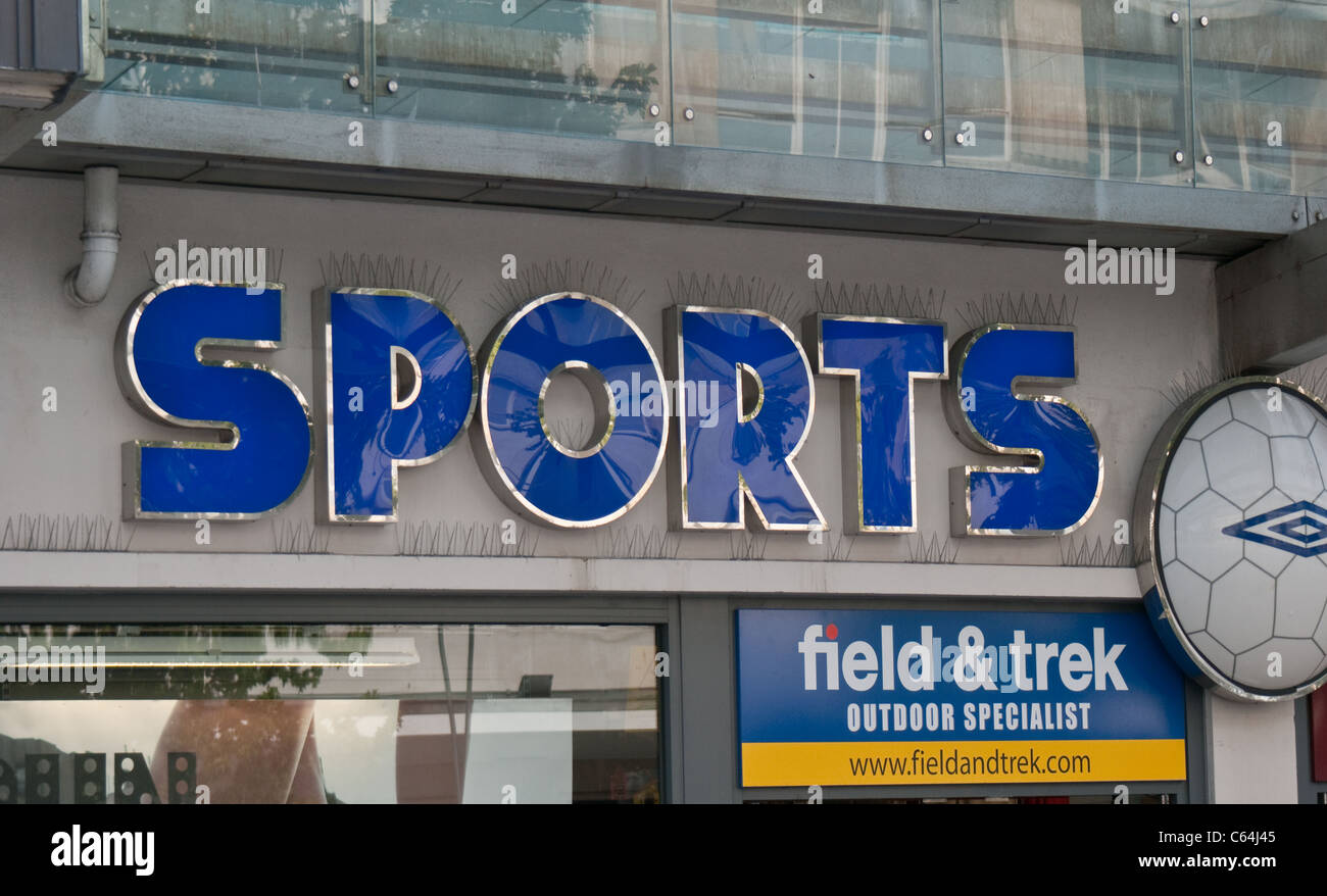 A town centre sign for a sports shop Stock Photo - Alamy