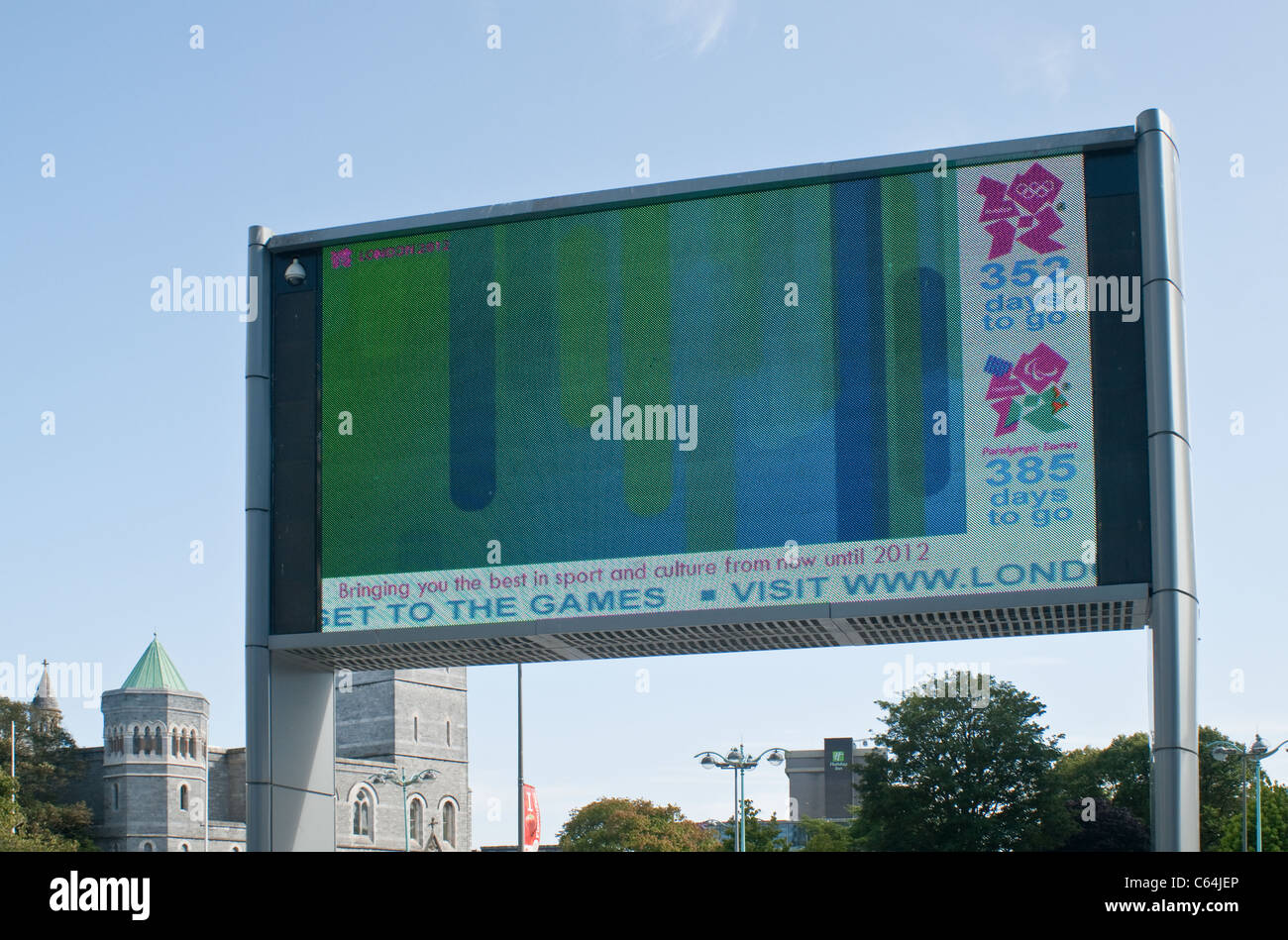 The giant open air screen in Armada Way, Plymouth city centre, Devon ...