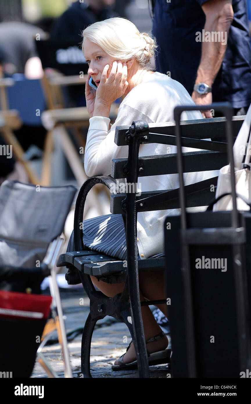 Helen Mirren, relaxes between film takes at the 'Arthur' movie set in ...