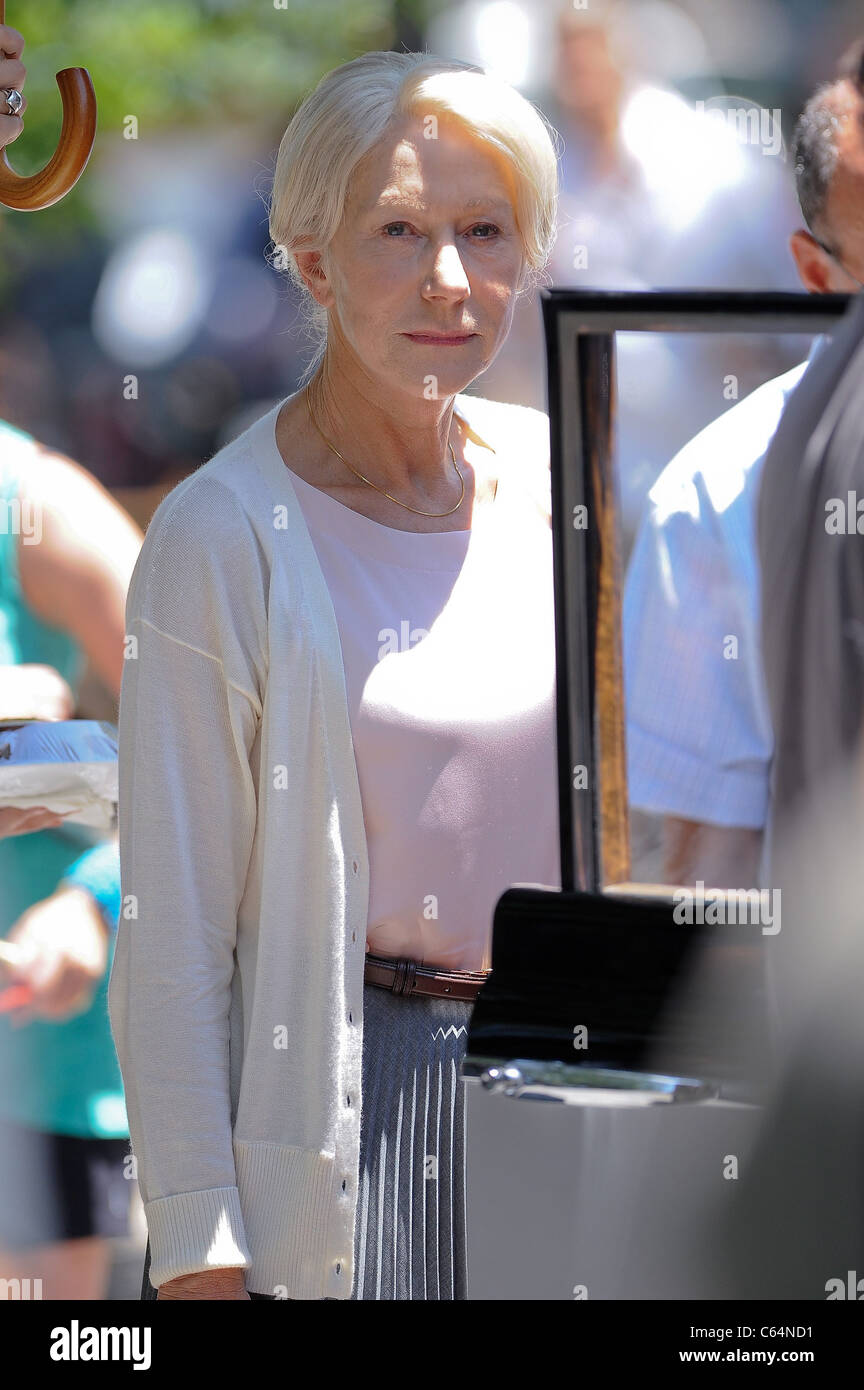 Helen Mirren, walks to the 'Arthur' movie set in the East Village out ...