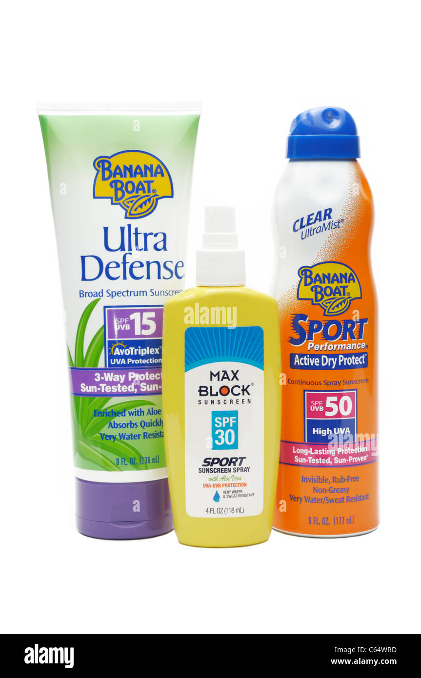 Sunscreens with a range of SPFs from SPF 15 to SPF 50 Stock Photo - Alamy