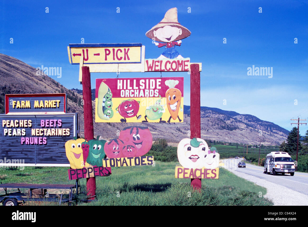 Signs advertising Local Fruit and U-Pick for sale from Farm Market ...