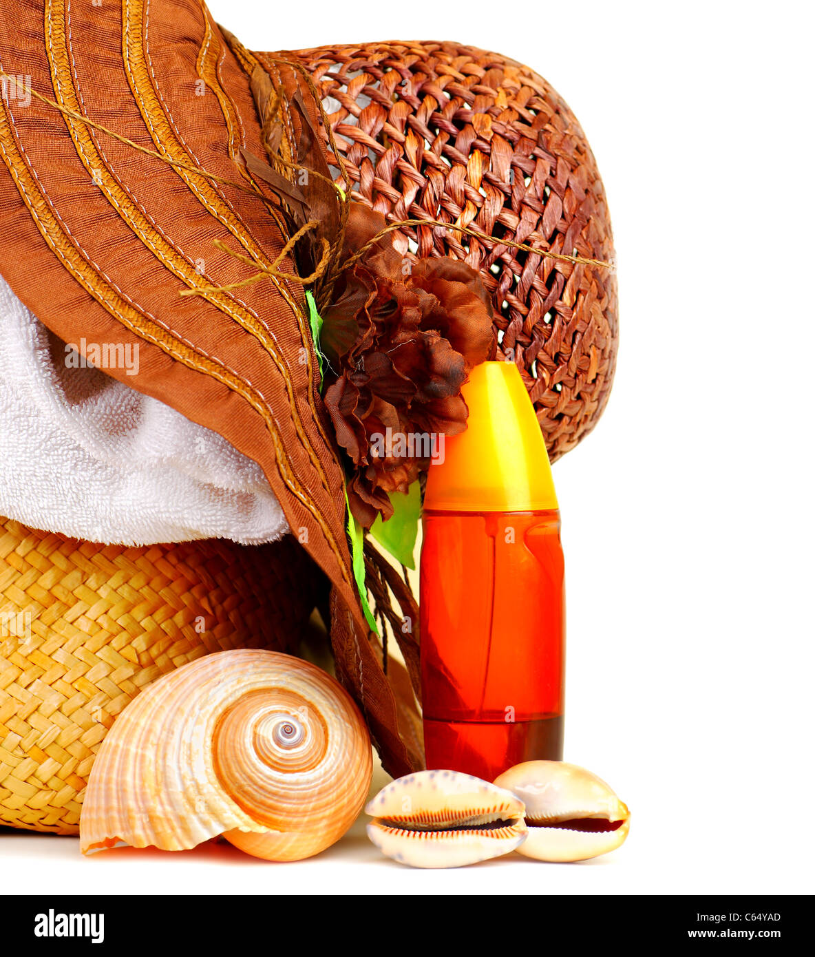 Beach items isolated on white background conceptual image of summertime ...