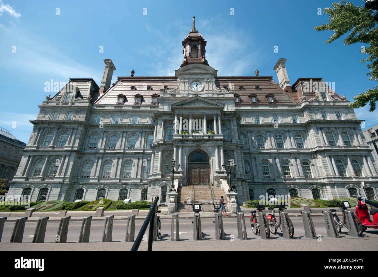 Montreal City Hall front view during summer sunny day, Quebec, Canada ...