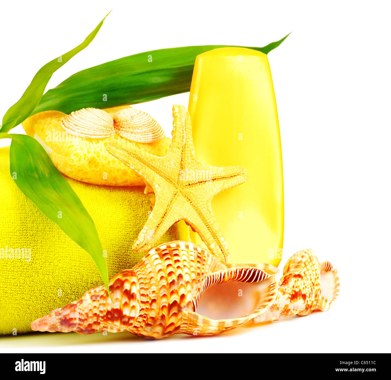 Beach items isolated on white conceptual image of summertime vacation ...