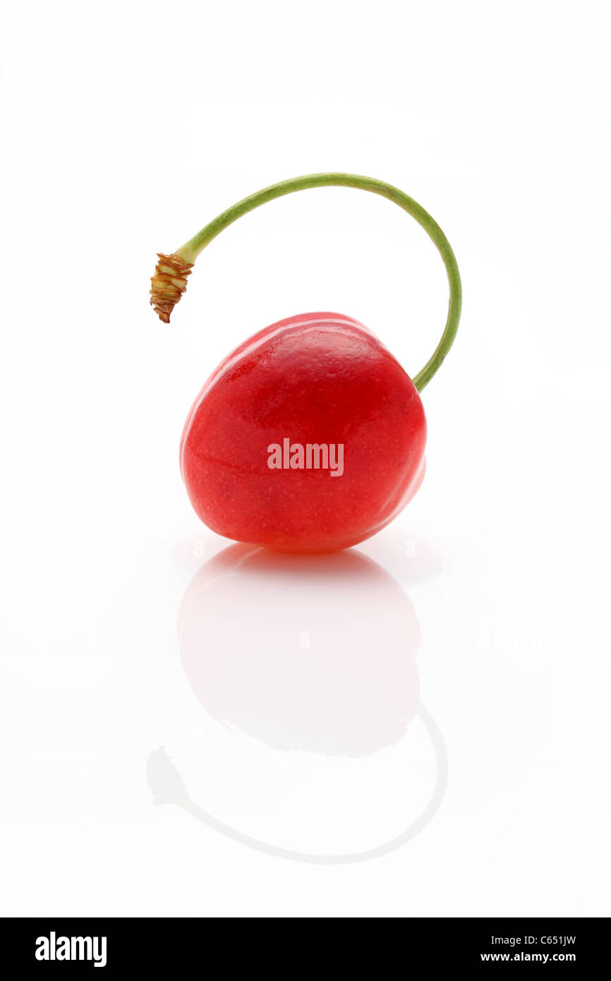 Single ripe cherry isolated on white background Stock Photo - Alamy