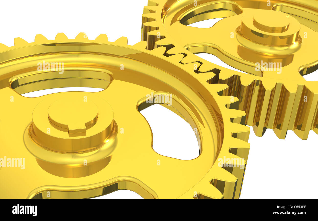 Machine Gears of Gold. Isolated Stock Photo - Alamy