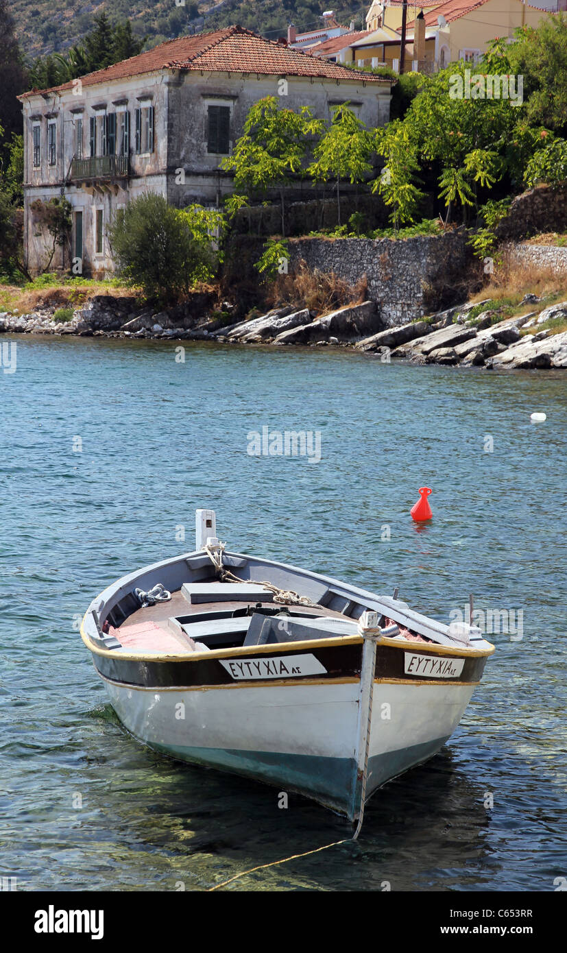 small Greek fishing boat in historic harbour Agia Efimia Kefalonia ...
