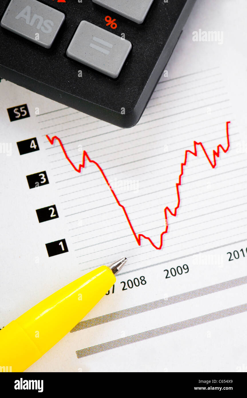 Business concept: calculator, pen and diagram Stock Photo - Alamy