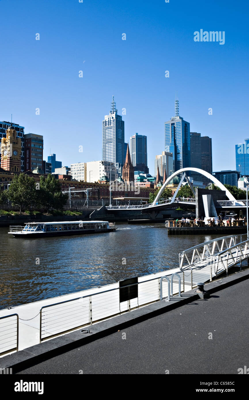 Bridge Over Yarra River Showing Collins Street Skyscrapers and Tower ...