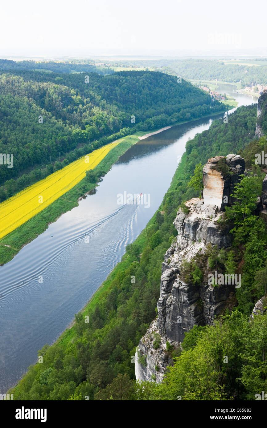 River Elbe from Bastei Rocks, Saxon Switzerland, Dresden, Germany Stock ...