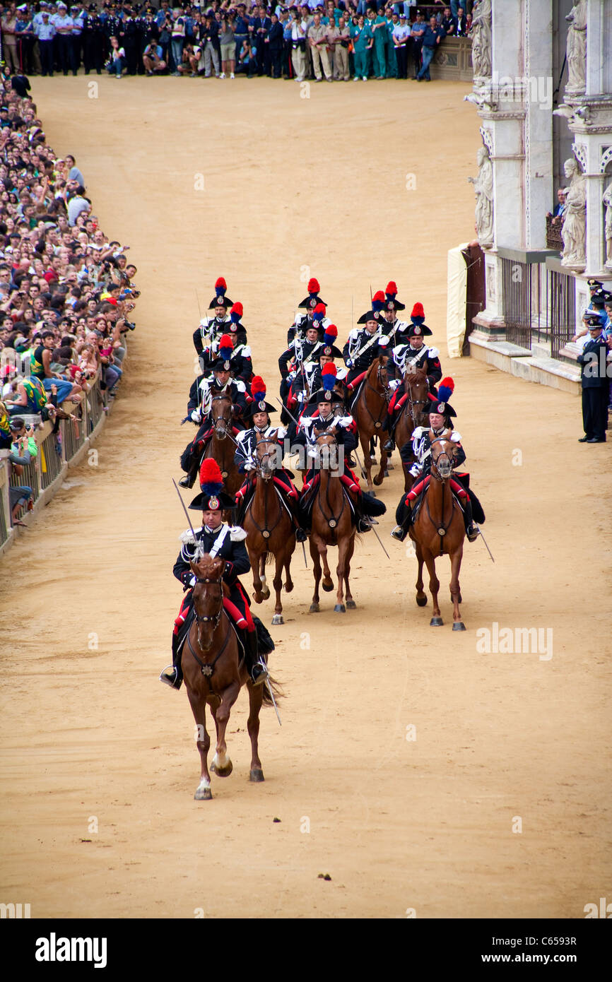 Palio di Siena 2011, July 2. Italian army, Carabinieri; cavalry charge ...