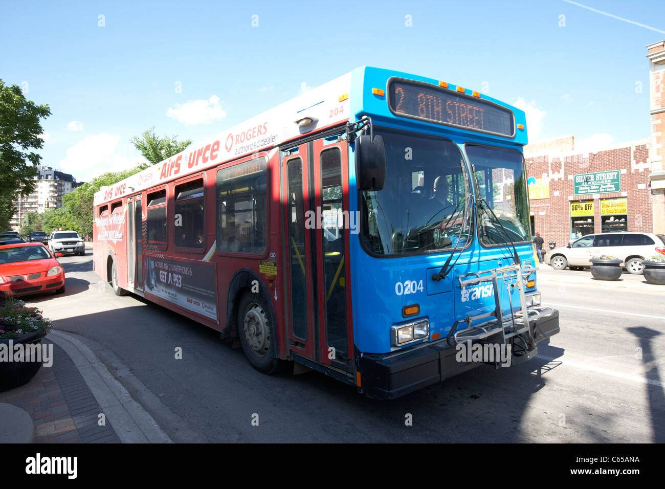 Saskatoon transit bus with bike rack on broadway Saskatchewan Canada ...