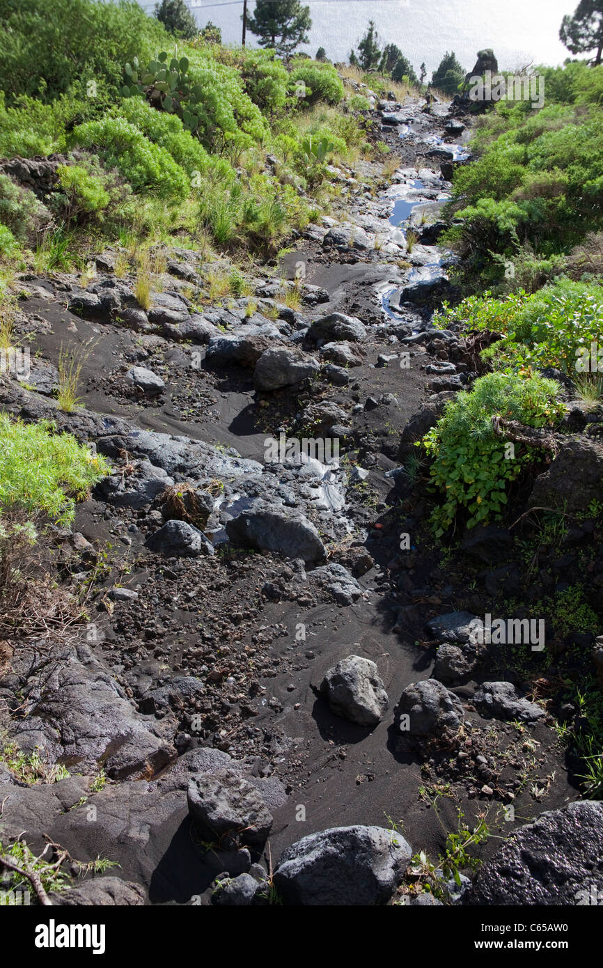 Dry lava stream, landscape south of the island, Fuencaliente, Los ...