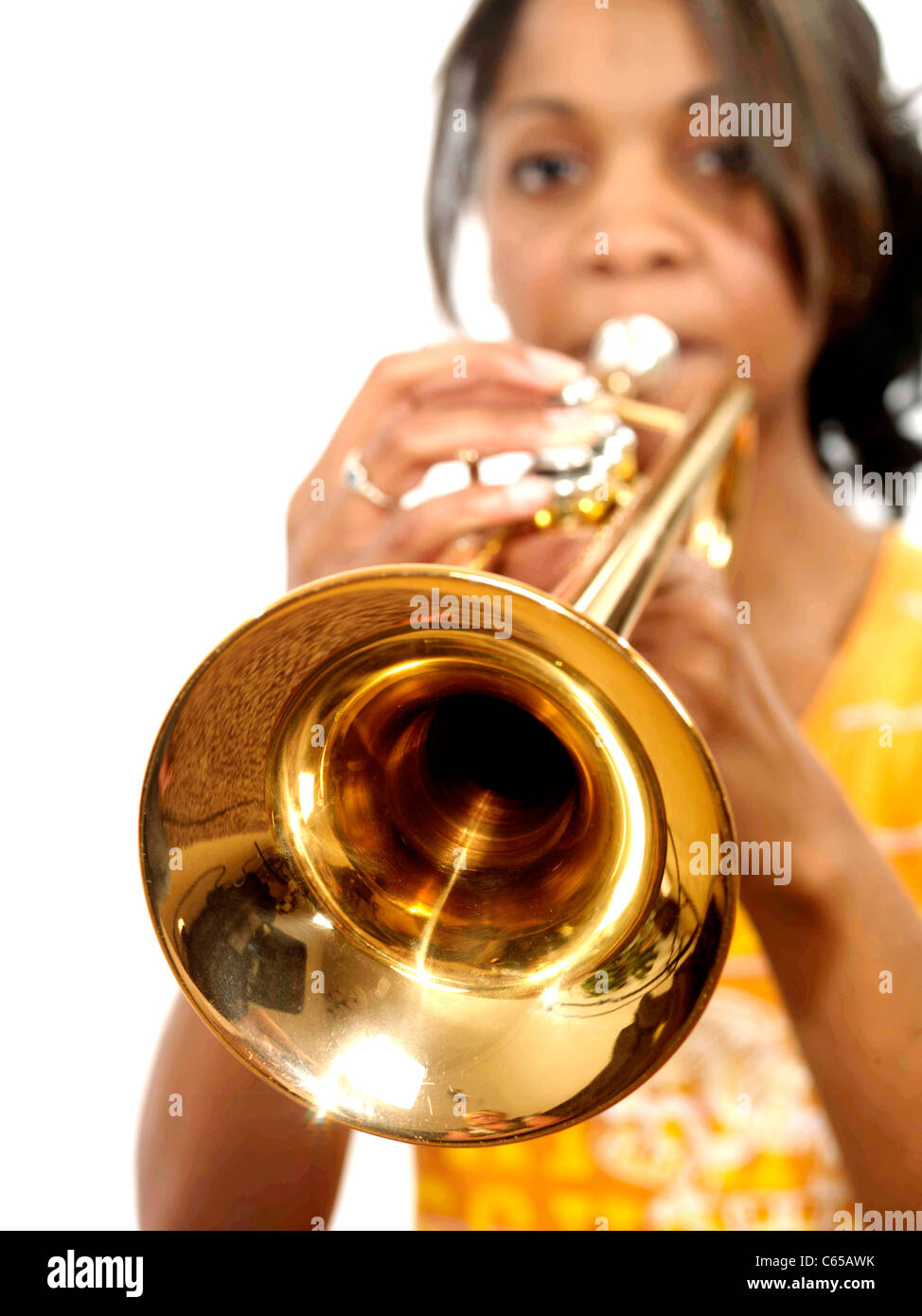 Woman Playing Trumpet. Model Released Stock Photo - Alamy