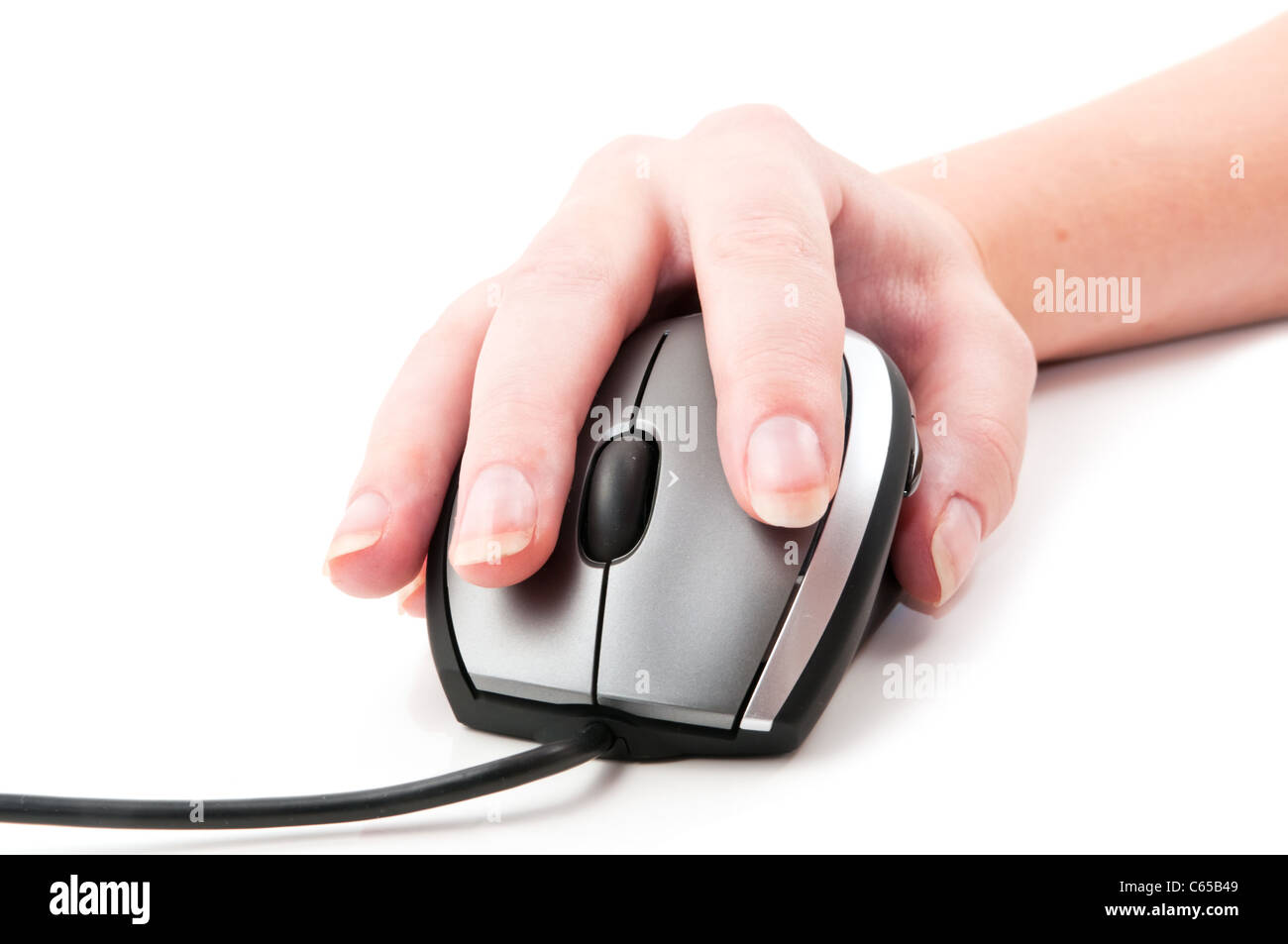 computer mouse with hand on white Stock Photo - Alamy