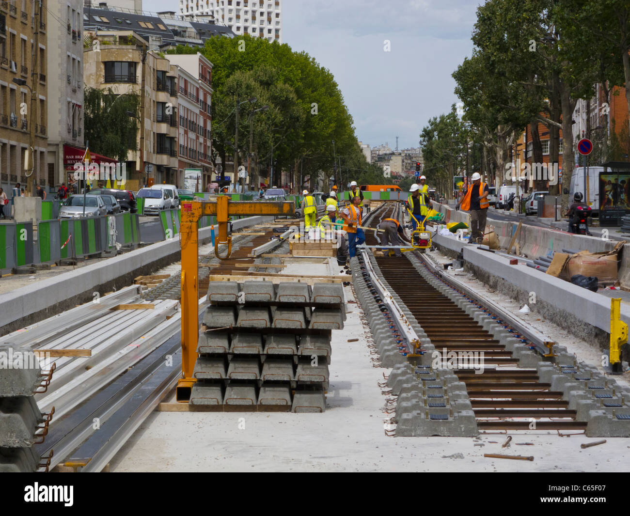 Paris, France, Construction Site, Small Group of Men Working on T3 ...