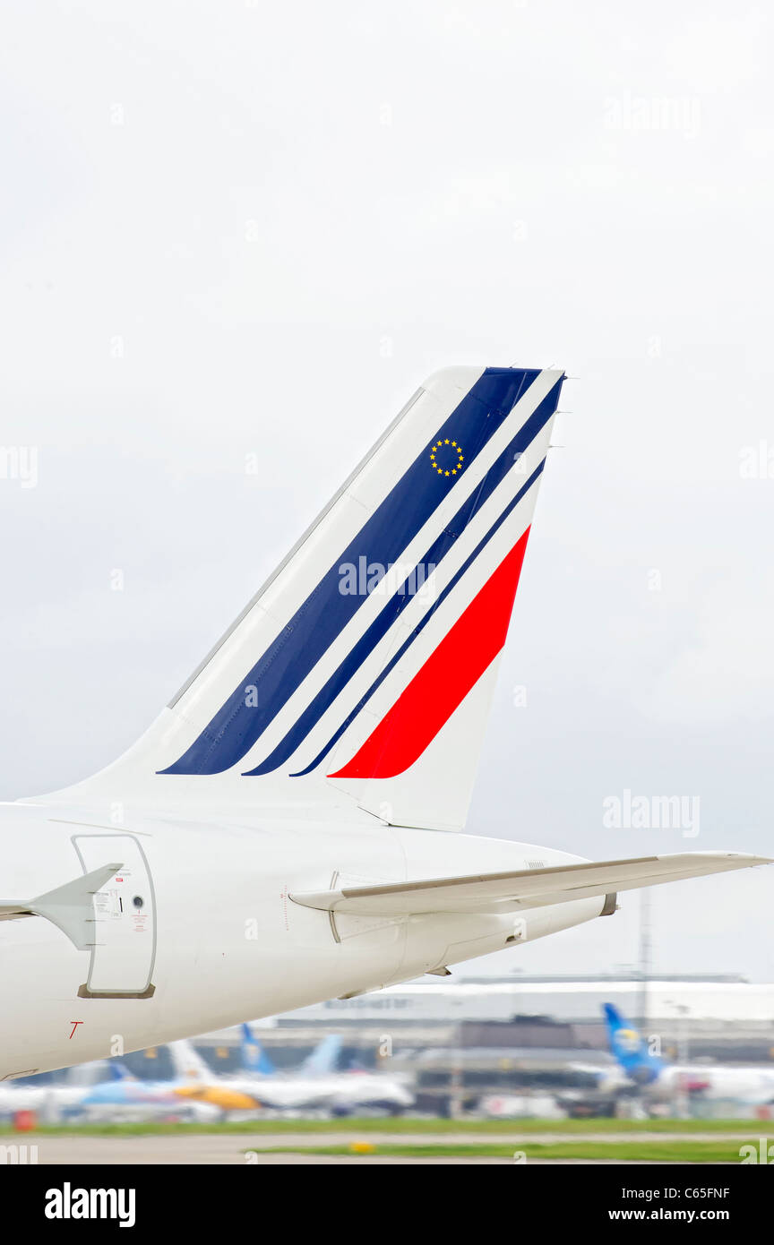 Tail fin of an Air France aircraft at Manchester Airport Stock Photo ...