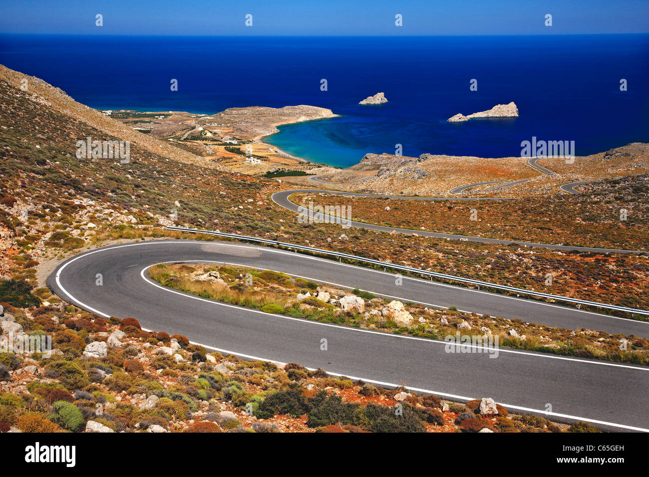 The road to one of the many beaches in Xerokambos, a remote and ...