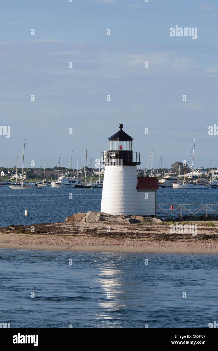 Massachusetts, Nantucket. Nantucket harbor, Brant's Point Lighthouse ...