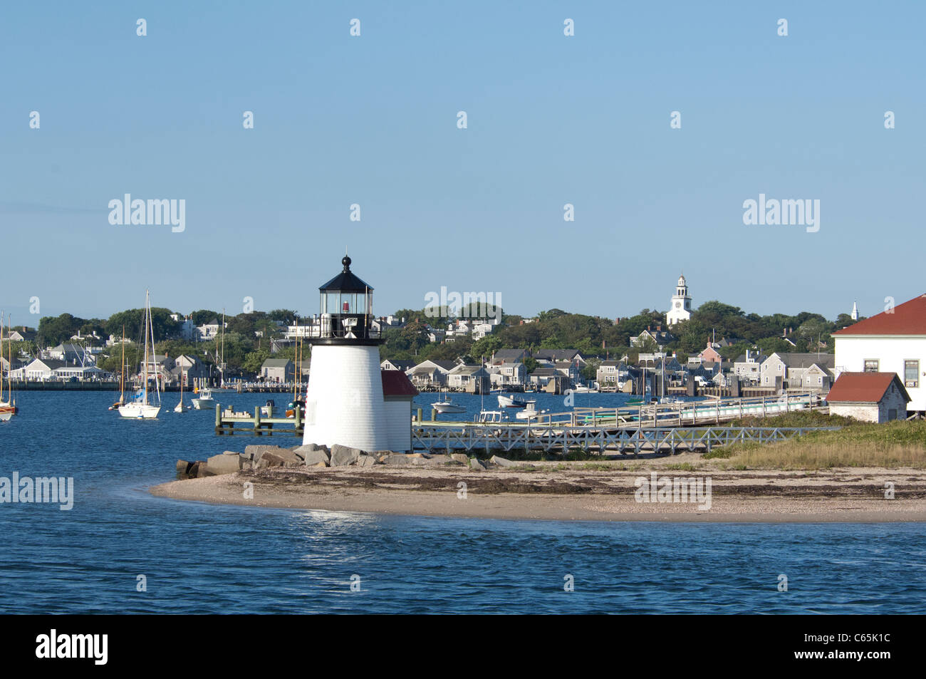Massachusetts, Nantucket. Nantucket harbor, Brant's Point Lighthouse ...