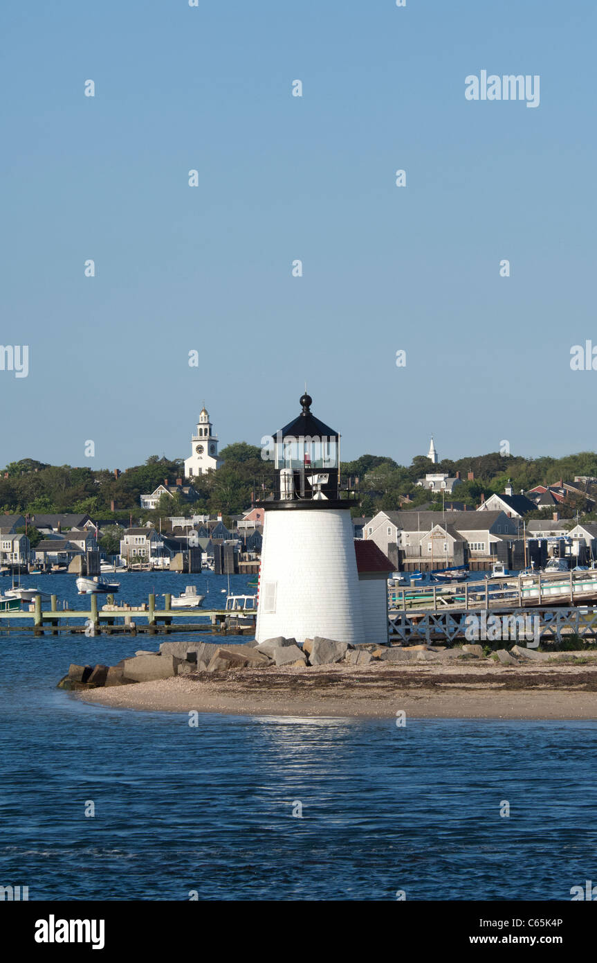 Massachusetts, Nantucket. Nantucket harbor, Brant's Point Lighthouse ...