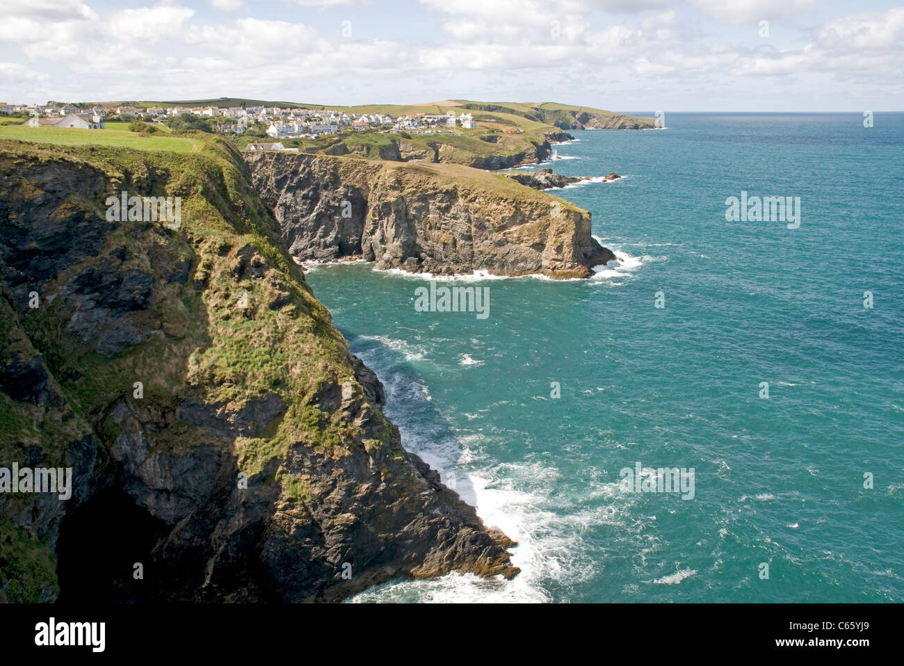 View westwards towards Port Isaac from the cliff top coast path near ...