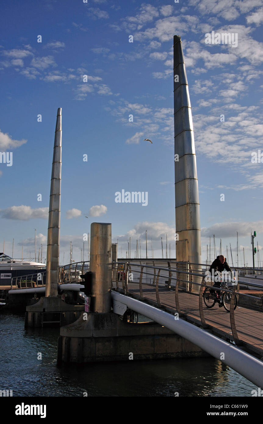Pedestrian footbridge at entrance to harbour, Torquay, Tor Bay, Devon ...