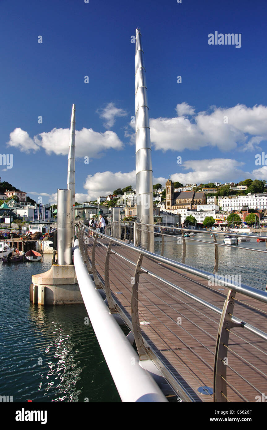 Pedestrian footbridge at entrance to harbour, Torquay, Tor Bay, Devon ...