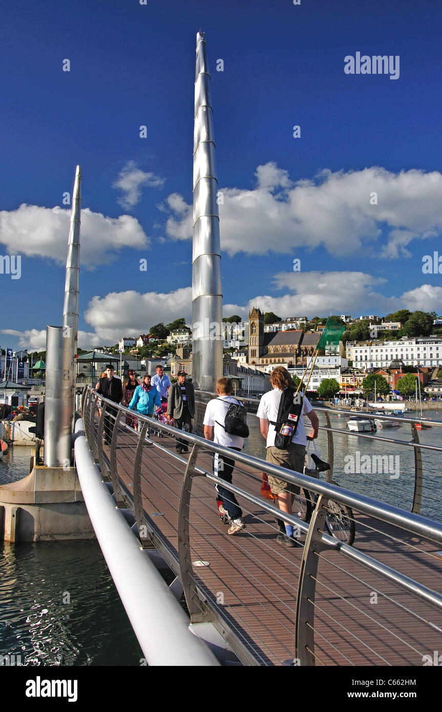 Pedestrian footbridge at entrance to harbour, Torquay, Tor Bay, Devon ...