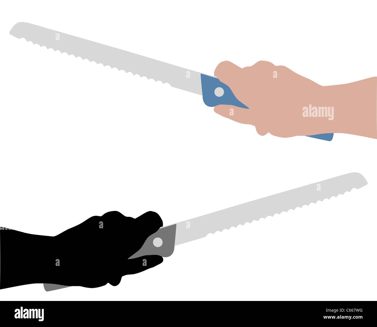 Bread knife with hand Stock Photo - Alamy