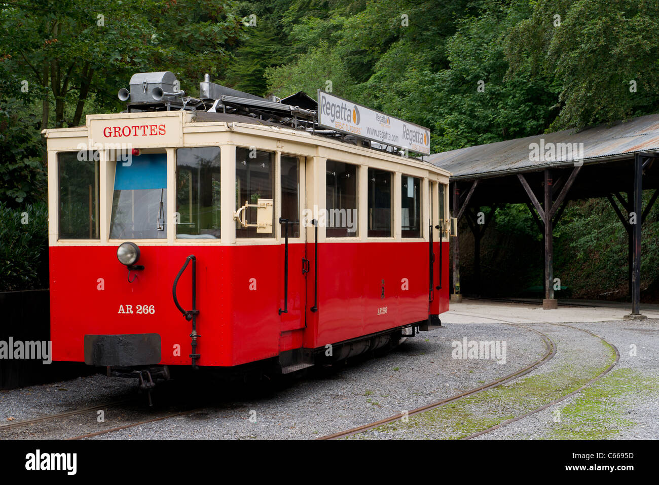 Train to the cave of Han. Han sur Lesse, Ardennes, Belgium Stock Photo ...