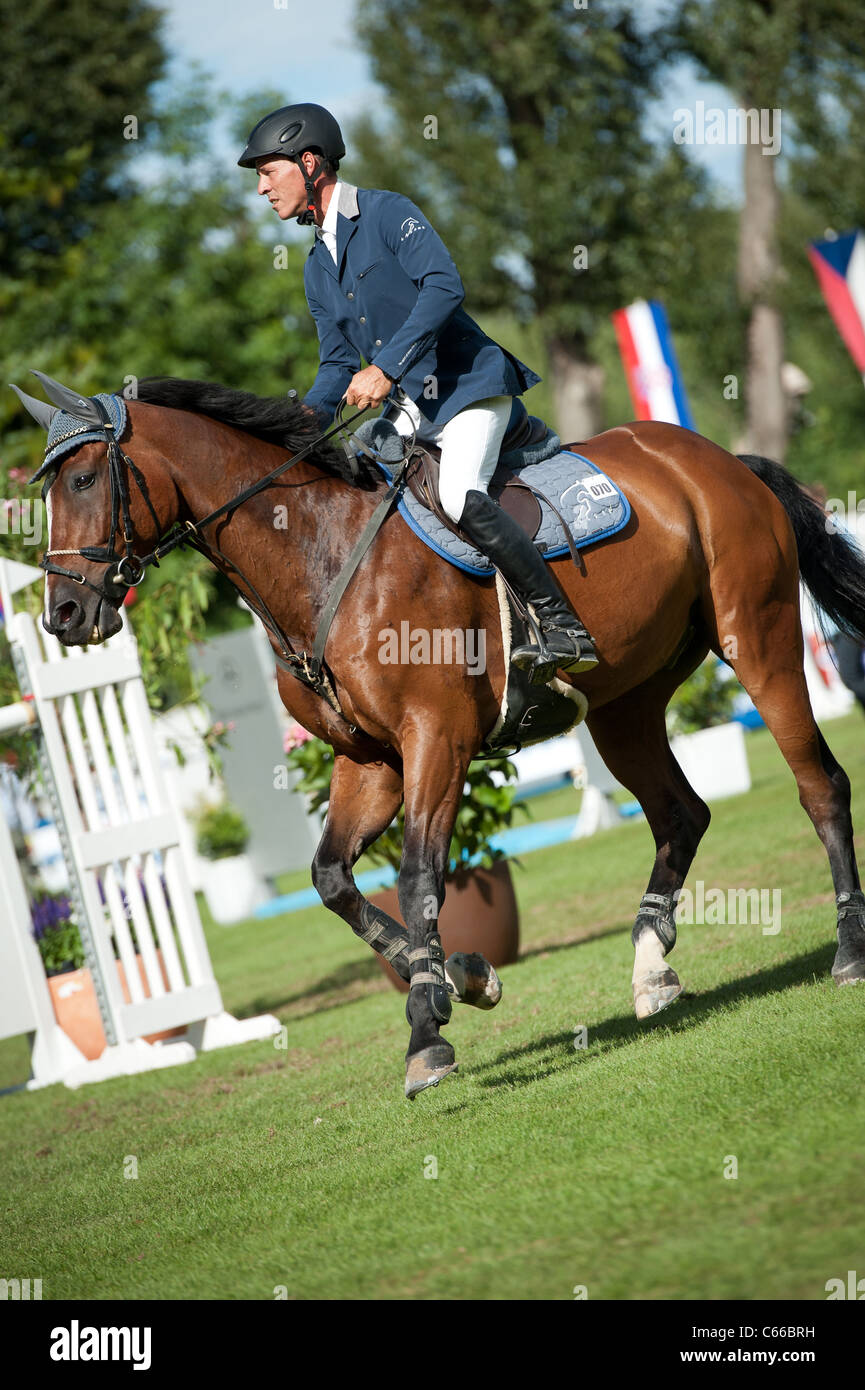 Christian Schranz rides horse Lualdi at Grand Prix Bratislava on August ...