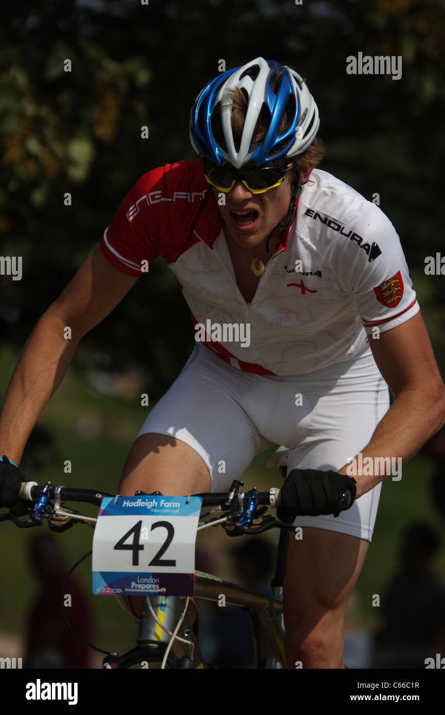 Jonathan Pybus from England competes in the mountain bike Olympic test ...