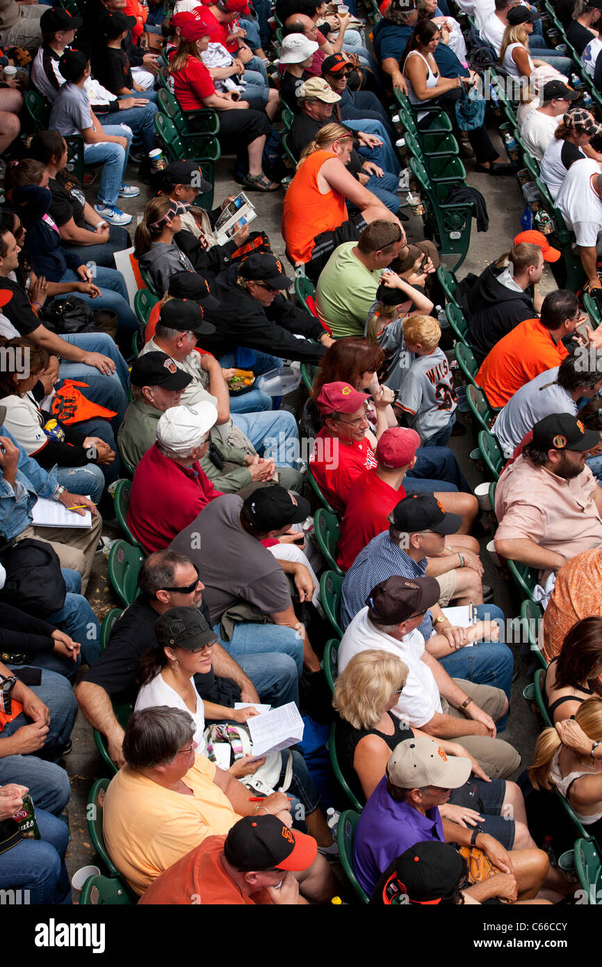 Aerial view of fans in seats at a ball park, San Francisco, California ...