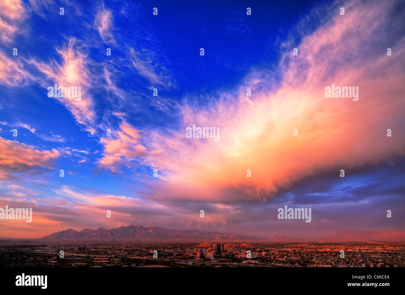 The Tucson skyline is dominated by mountains in every direction. Close ...
