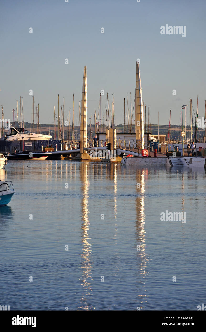 Pedestrian footbridge at entrance to harbour, Torquay, Tor Bay, Devon ...