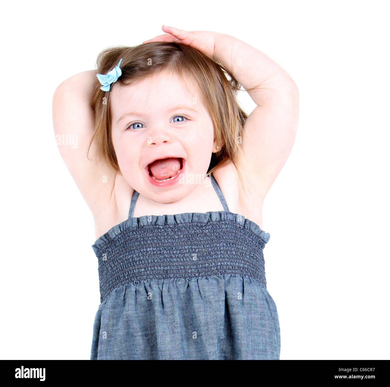 Cute toddler girl shouting "hooray! Stock Photo - Alamy