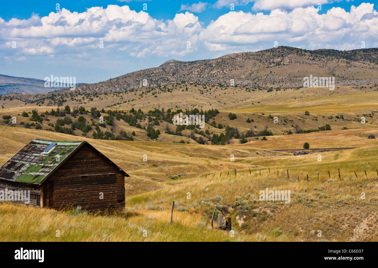 Farm lands and cabin along Montana road 359 at Harrison, Montana, south ...