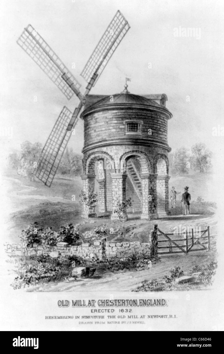 Old mill at Chesterton, England. Erected 1632. Resembling in structure ...