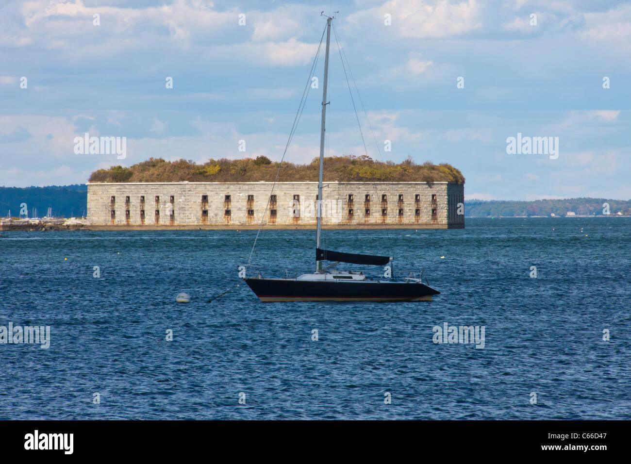 Fort Gorges, built on Hog Island Ledge, in Casco Bay at the entrance to ...
