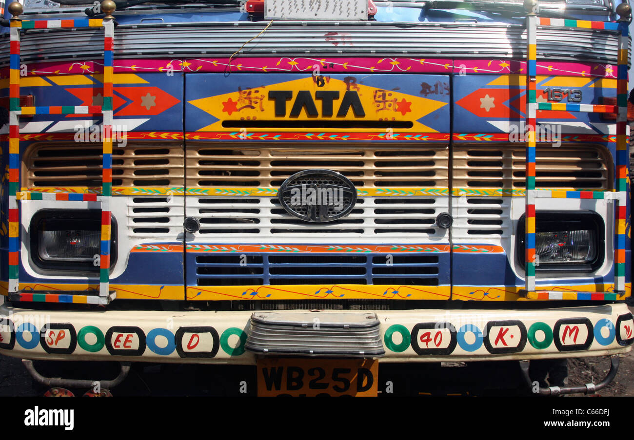 Decorated front of Indian bus in West Bengal Stock Photo - Alamy