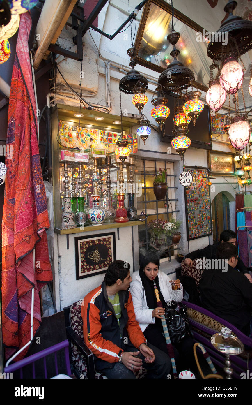 Turkey, Istanbul, Sultanahmet, Turkish Coffee Shop, Customers Smoking ...
